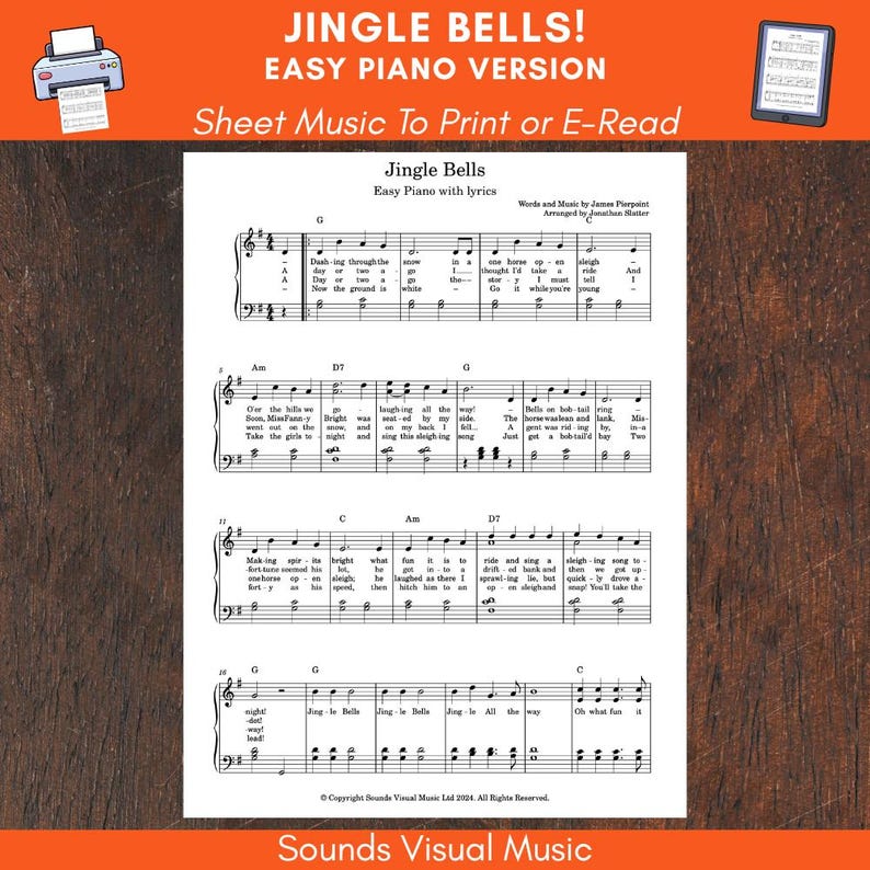 JINGLE BELLS Easy Piano Sheet Music for Beginners | Christmas Carol ...