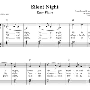 Silent Night Easy Piano Sheet Music for Beginners | Christmas Carol ...