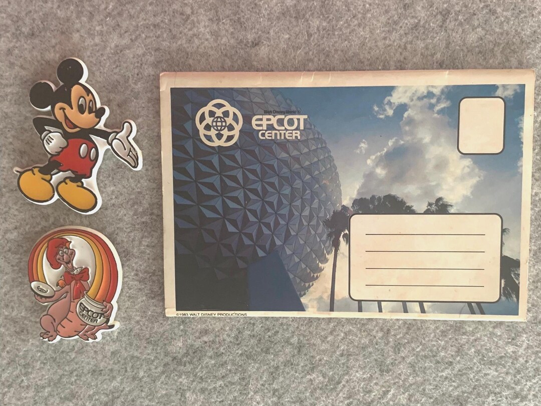 Walt Disney World EPCOT Center Souvenir Postcard and 2 Disney Character ...