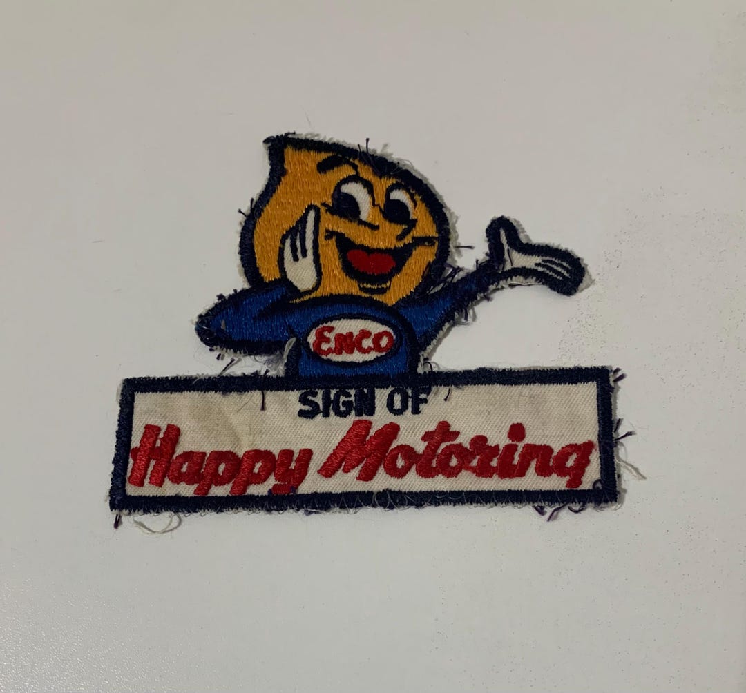 Vintage ENCO Gas Station Items Sign of Happy Motoring Patch and Metal ...