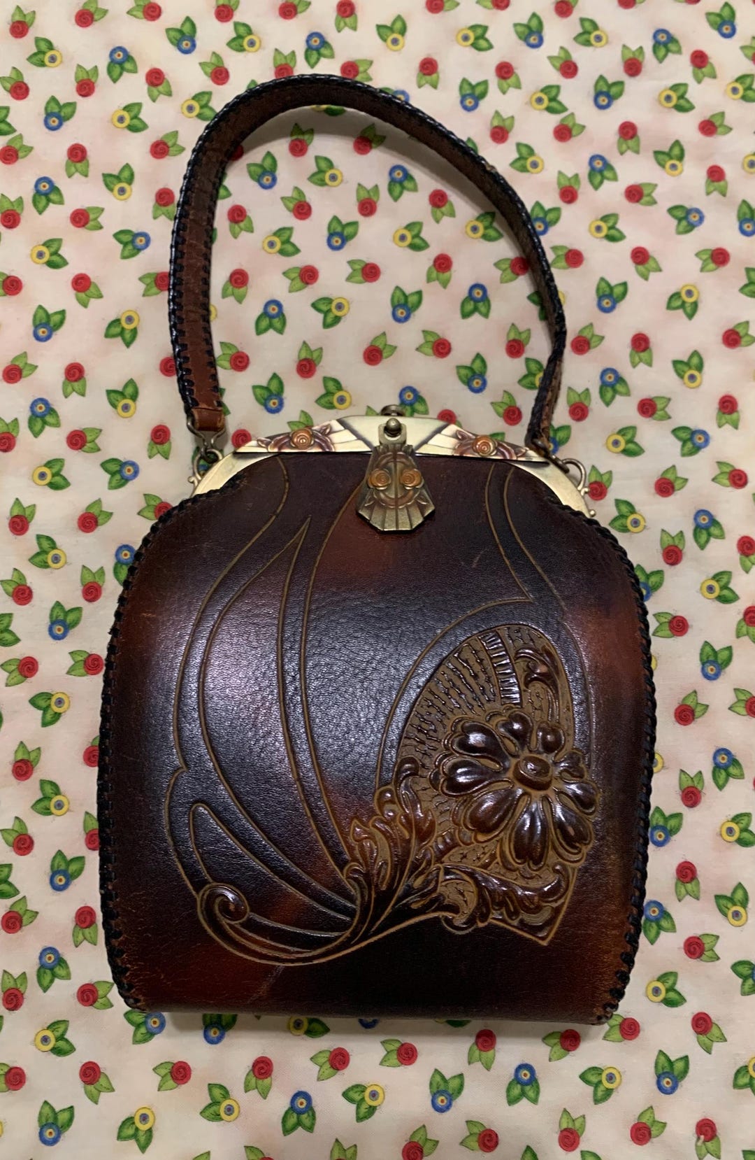 Antique Justin Leather Goods Purse Handtooled 1918 Art Nouveau - Etsy