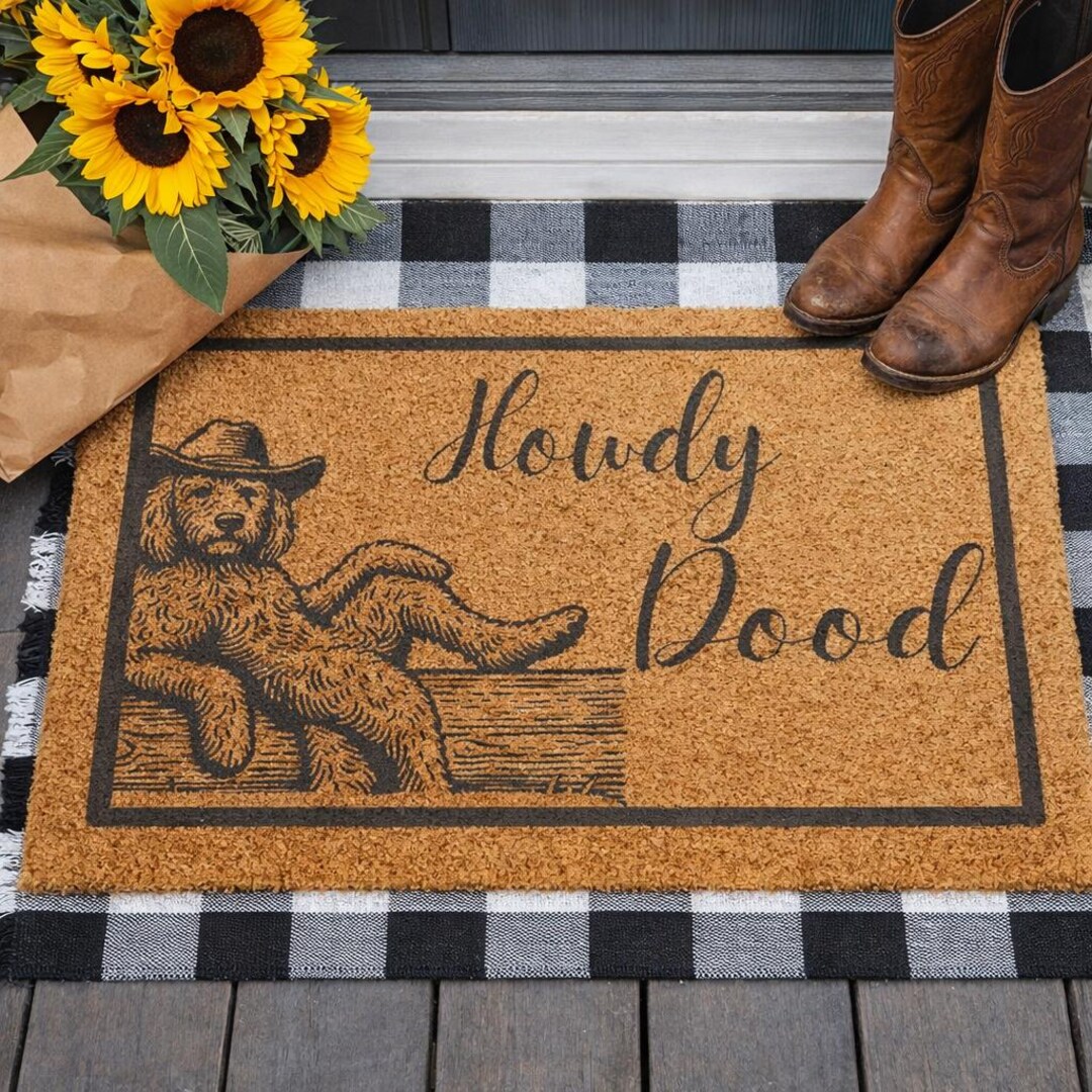 Goldendoodle Doormat Rustic Cowboy Welcome Mat Funny Howdy Door Decor ...