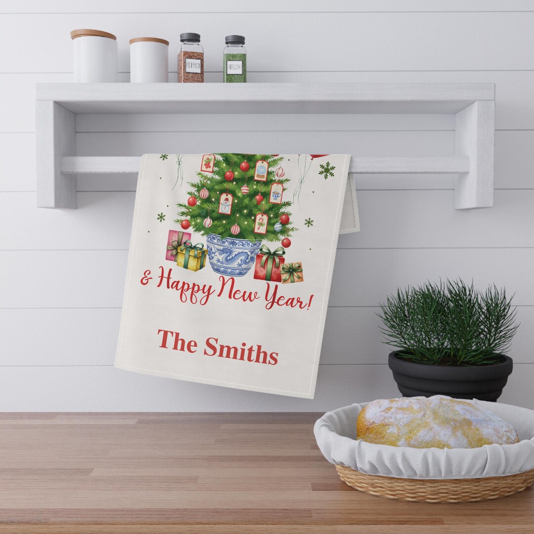Merry Mahjong Christmas Tree Tea Kitchen Towel Personalized Holiday ...