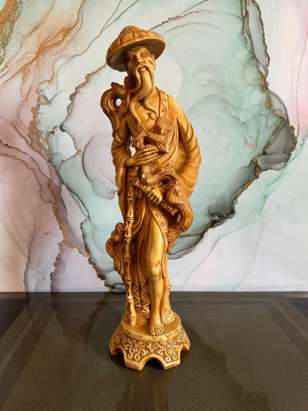 Chinese Sage Figurine - Taoist-inspired Resin Sculpture for Feng Shui ...