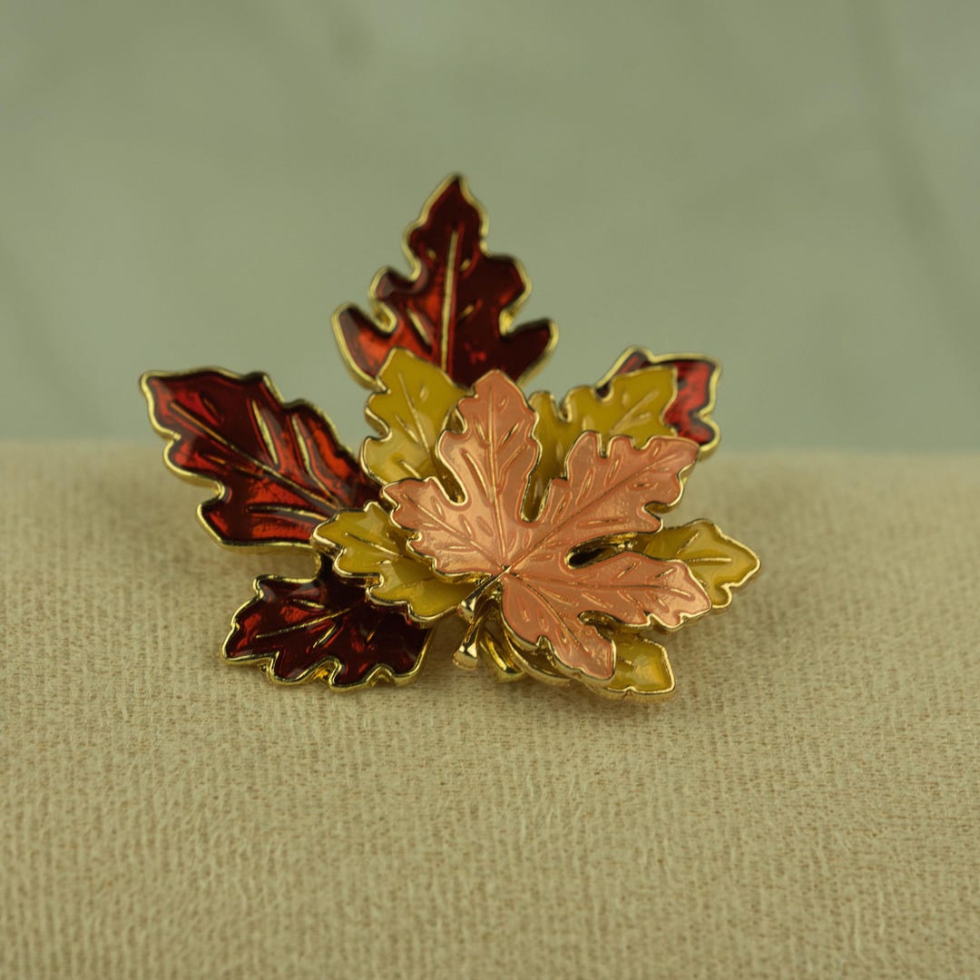 Enamel Maple Leaf Brooch: Elegant Autumn Coat Pin - Etsy