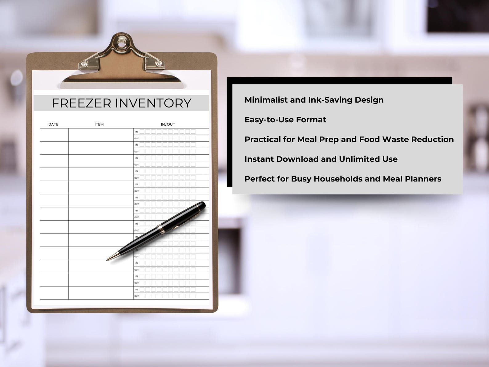 Printable Freezer Inventory Chart | Minimalist and Ink-saving Tracker ...
