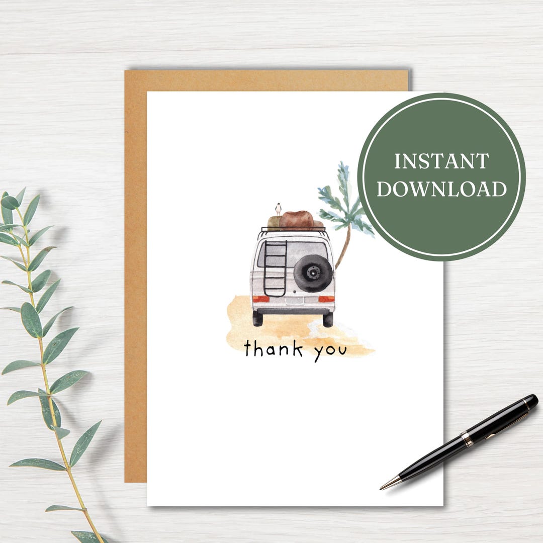 Camping Stationary, Digital Download Thank You Card, Outdoorsy Gift ...