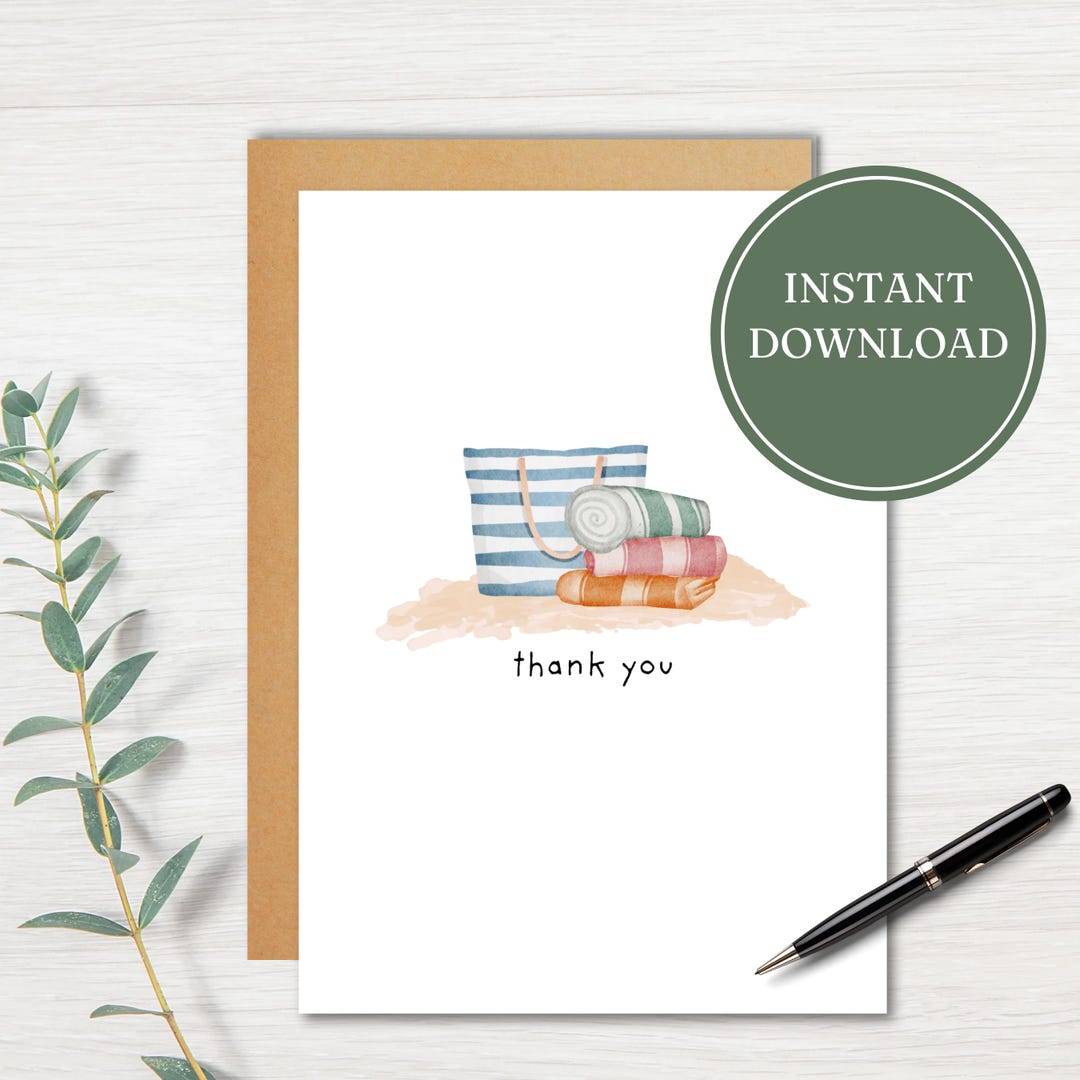 Beach Themed Thank You Card, Coastal Greeting, Ocean Art Print, Digital ...