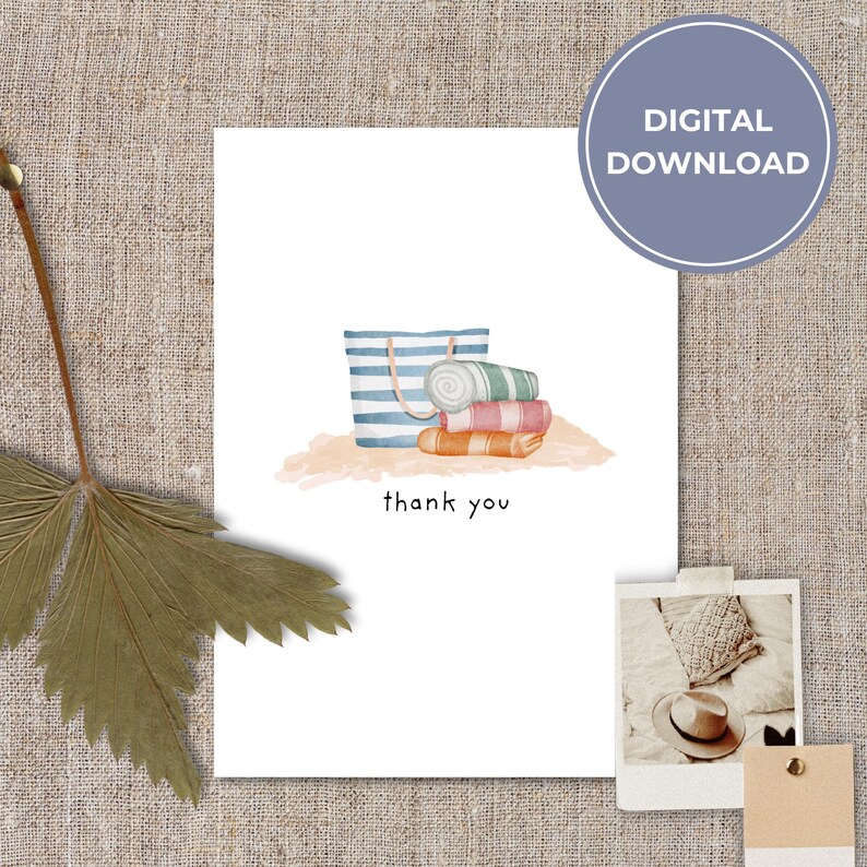 Beach Themed Thank You Card, Coastal Greeting, Ocean Art Print, Digital ...