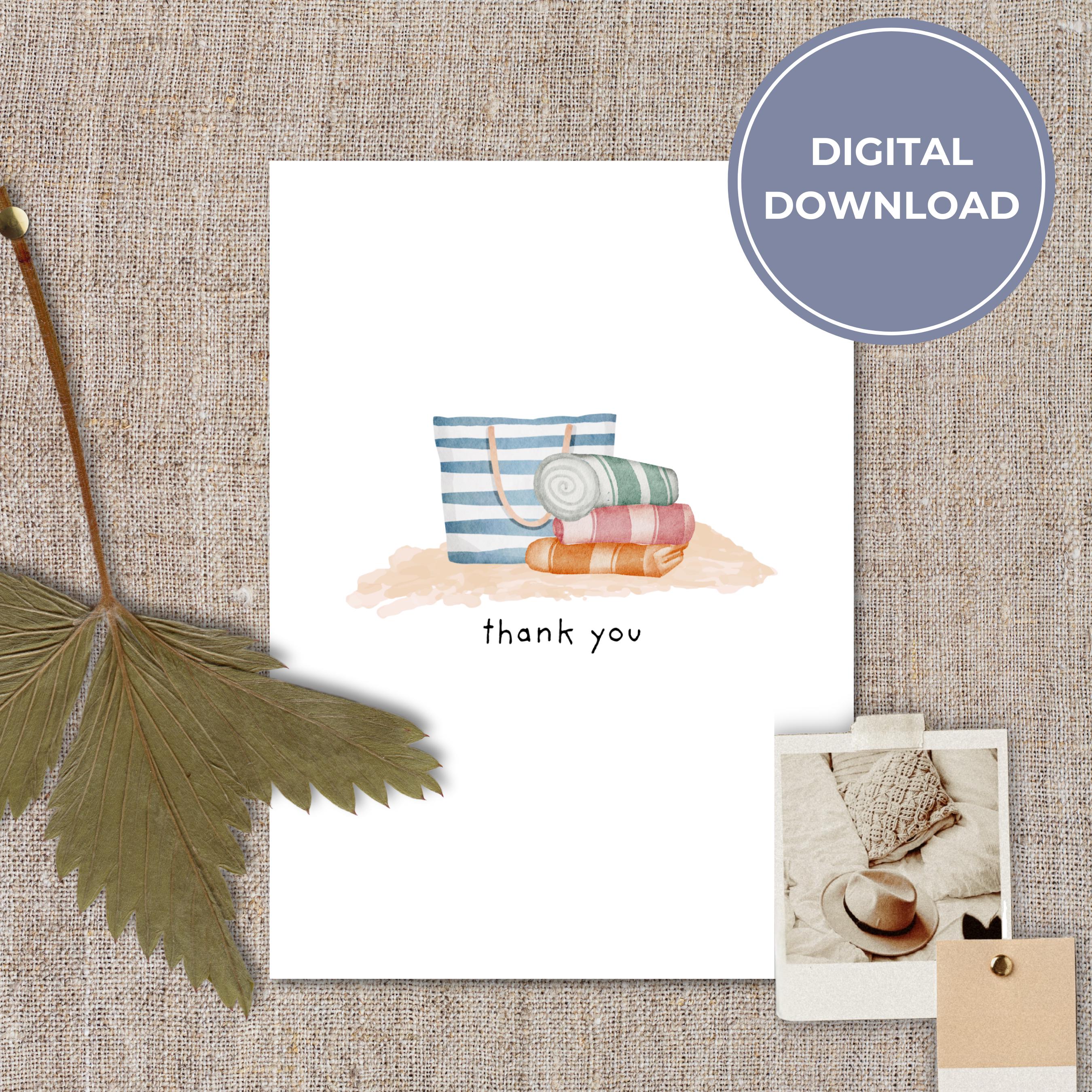 Beach Themed Thank You Card, Coastal Greeting, Ocean Art Print, Digital ...