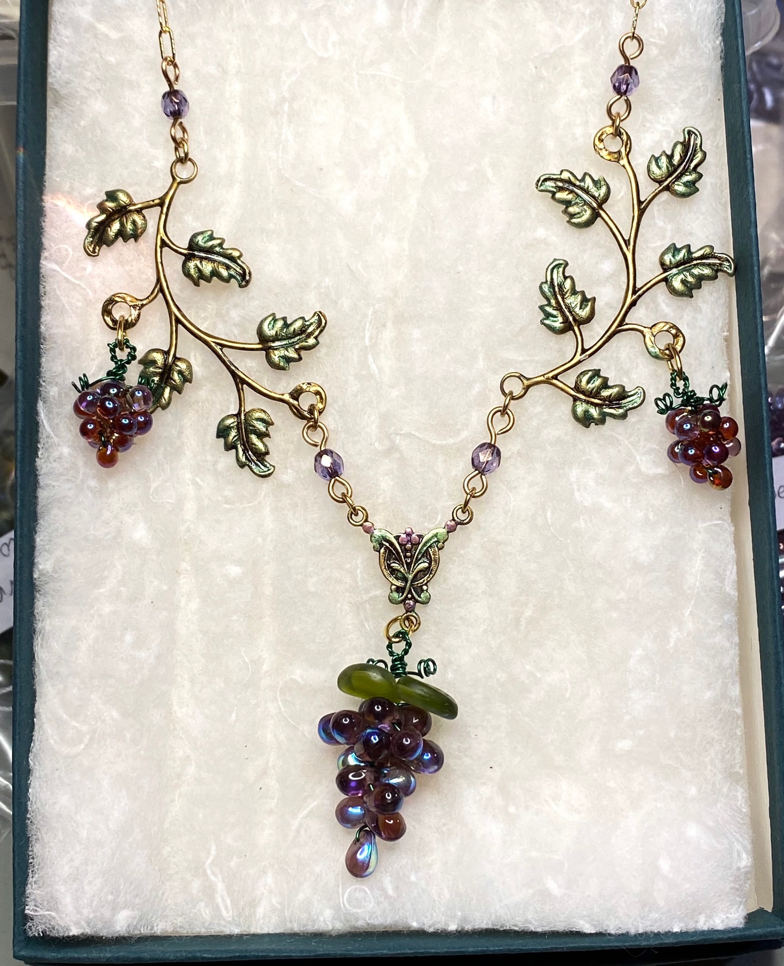Red Grapes Necklace With Handmade Glass Grape Bunches and Hand Tinted ...