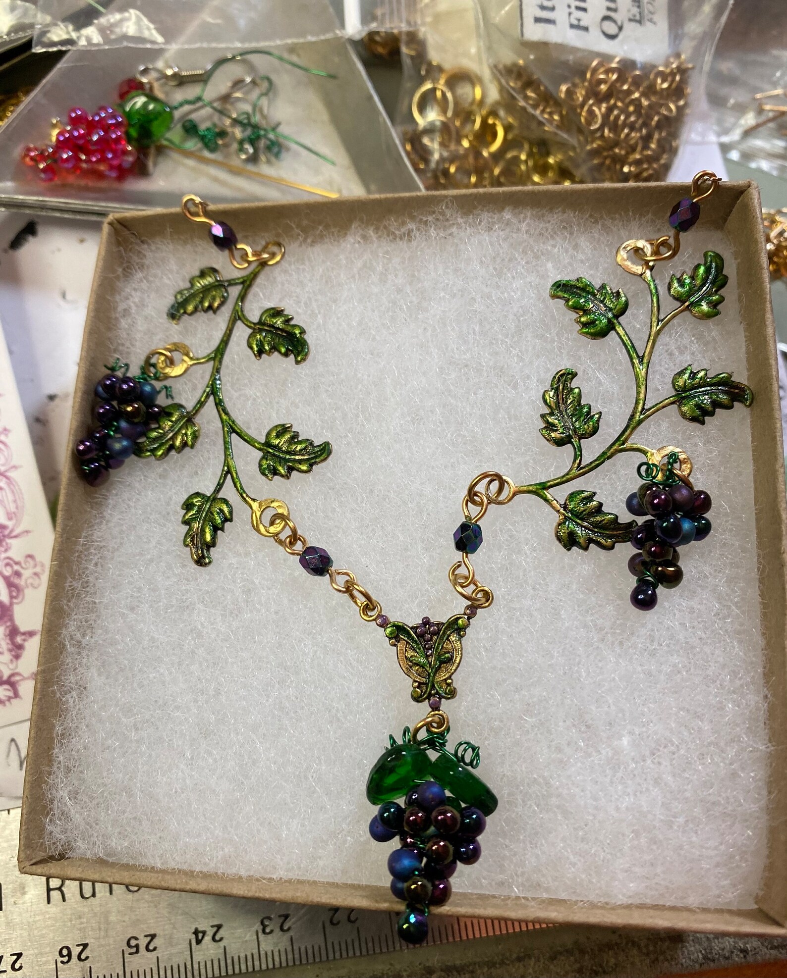 Red Grapes Necklace With Handmade Glass Grape Bunches and Hand Tinted ...