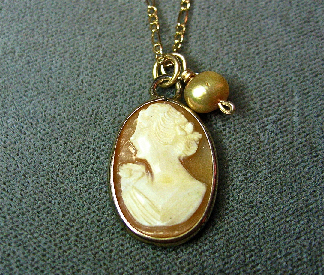 Vintage Carved Shell Cameo Necklace, 14K GF Chain, Freshwater Pearl - Etsy