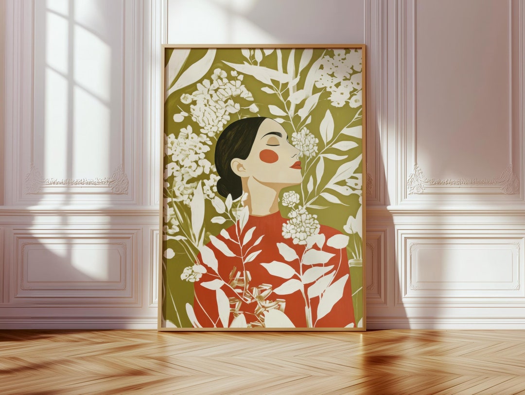 Botanical Woman Portrait: Earthy Modern Floral Wall Art Print (digital ...
