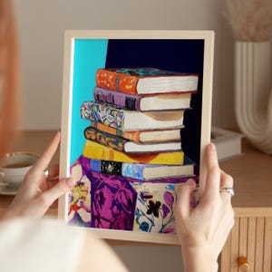 Colorful Vintage-inspired Book Stack Illustration, Cozy Literary Art ...