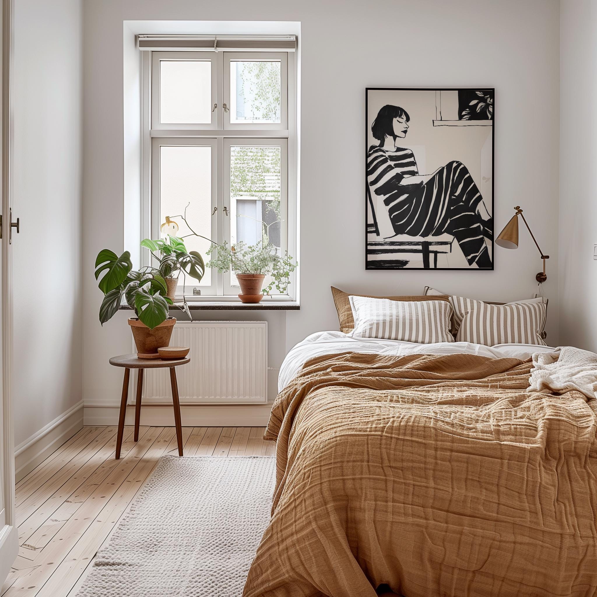 Minimalist Black and White Woman Print, Modern Striped Art, Serene ...