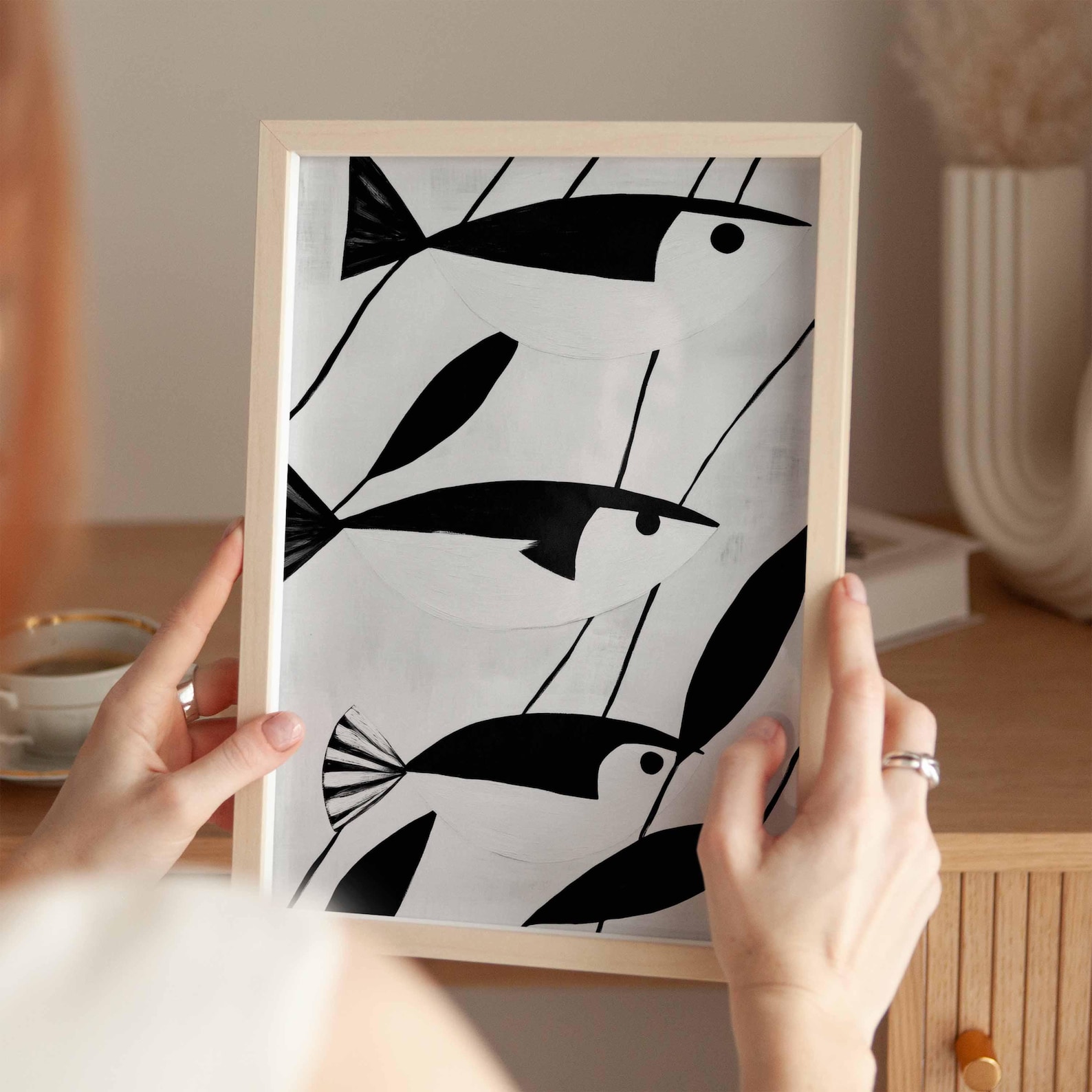 Minimalist Black and White Fish Print Nautical Coastal Wall Art Modern ...