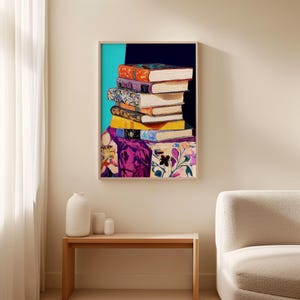 Colorful Vintage-inspired Book Stack Illustration, Cozy Literary Art ...