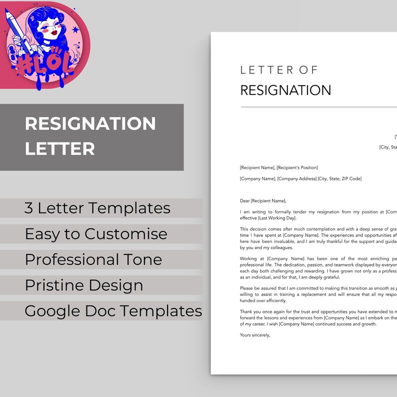 Professional Resignation Letter Template 3 Resignation Letters google ...