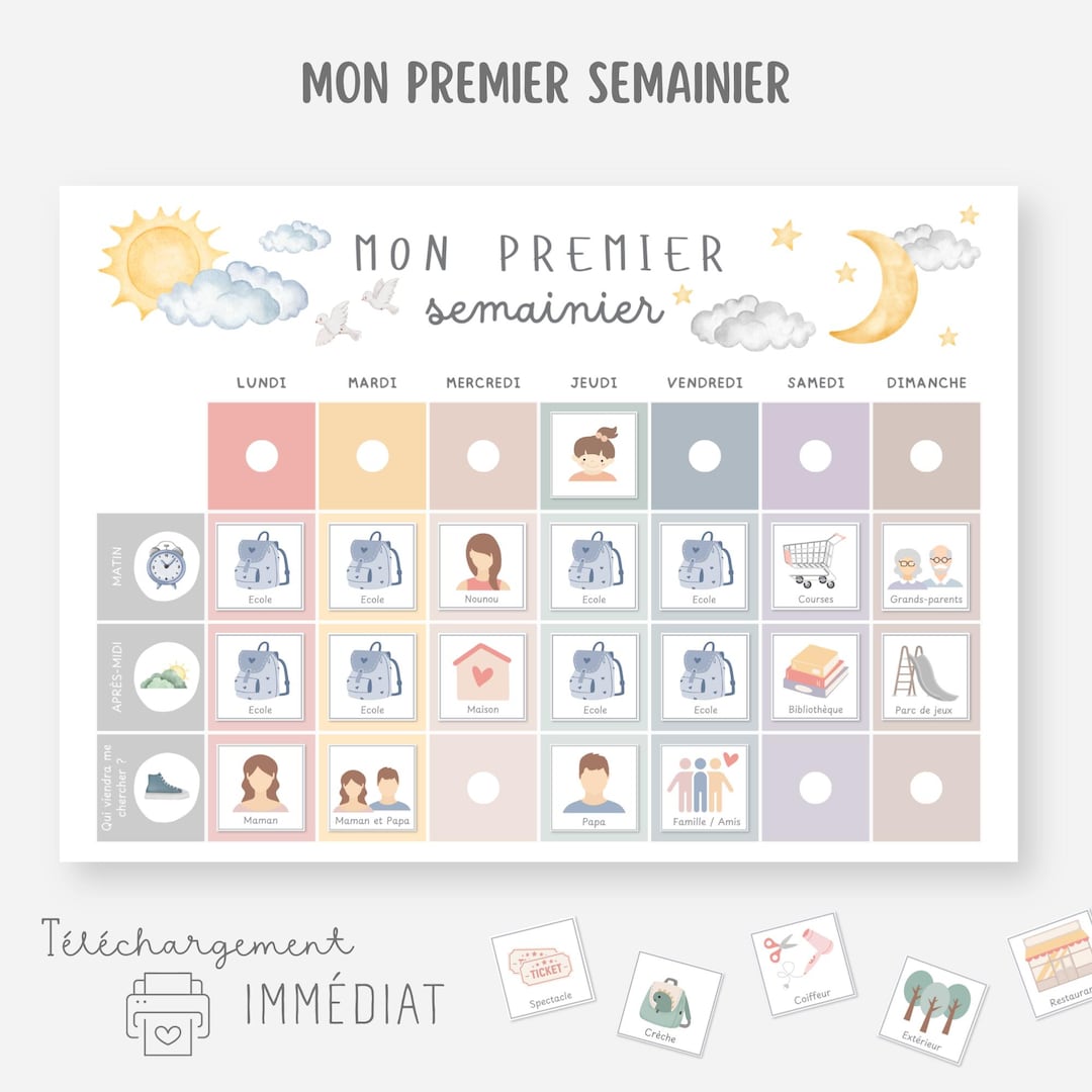 Semainier enfant, Planning semaine enfant, Calendrier enfant maternelle ...