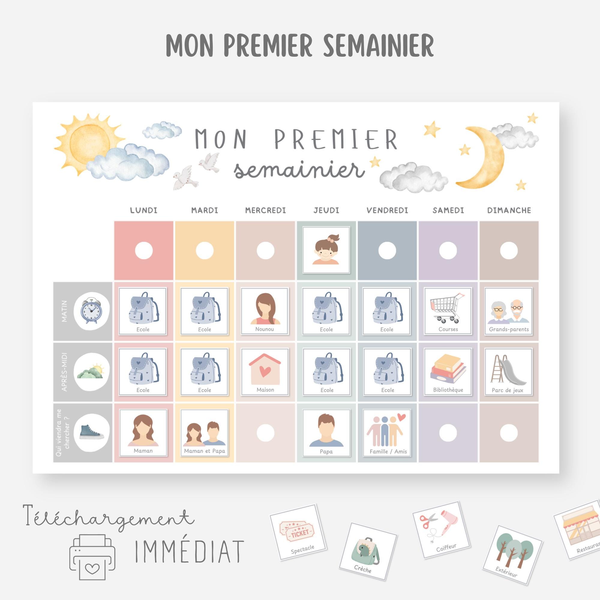 Semainier enfant, Planning semaine enfant, Calendrier enfant maternelle ...