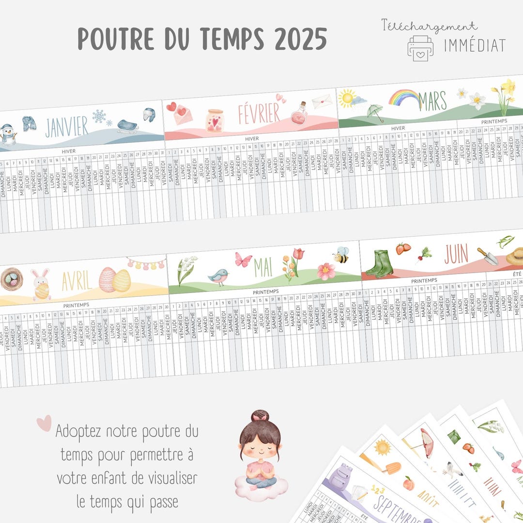 Time Beam 2025, Time Beam to Print, Montessori, Calendar 2025, Children ...