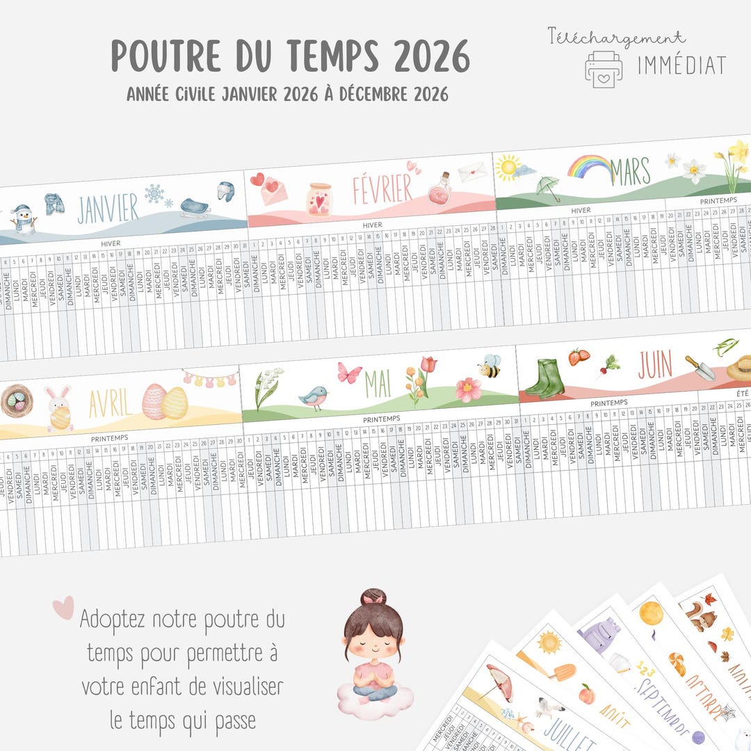 Calendar Year 2026 Time Beam, Montessori, 2026 Printable Calendar ...