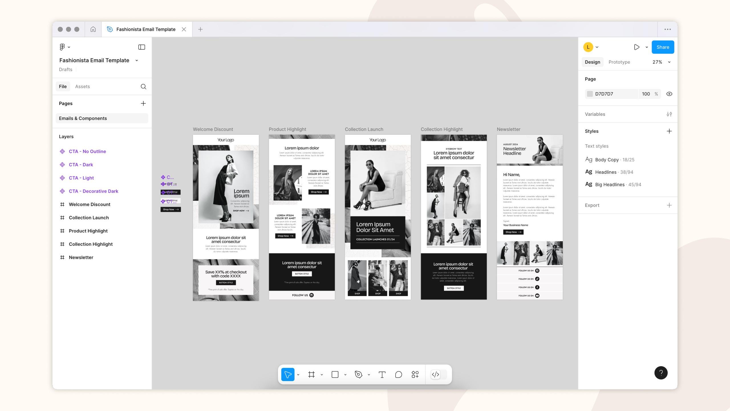 Figma Email Design Templates - Modern Fashionista, Boutique Email ...