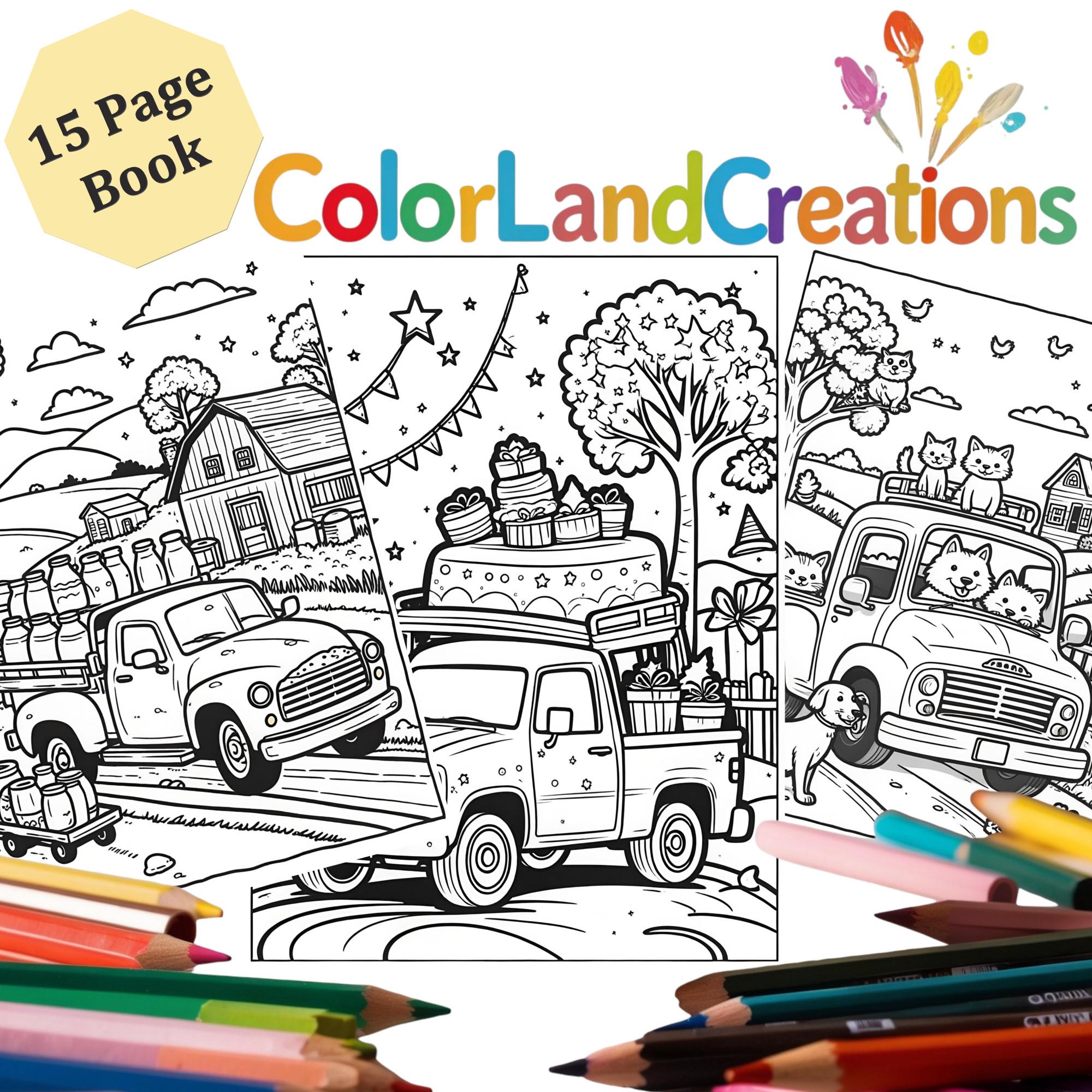 Fun Pickup Truck Adventures Coloring Book - 15 Unique Pages of Vintage ...