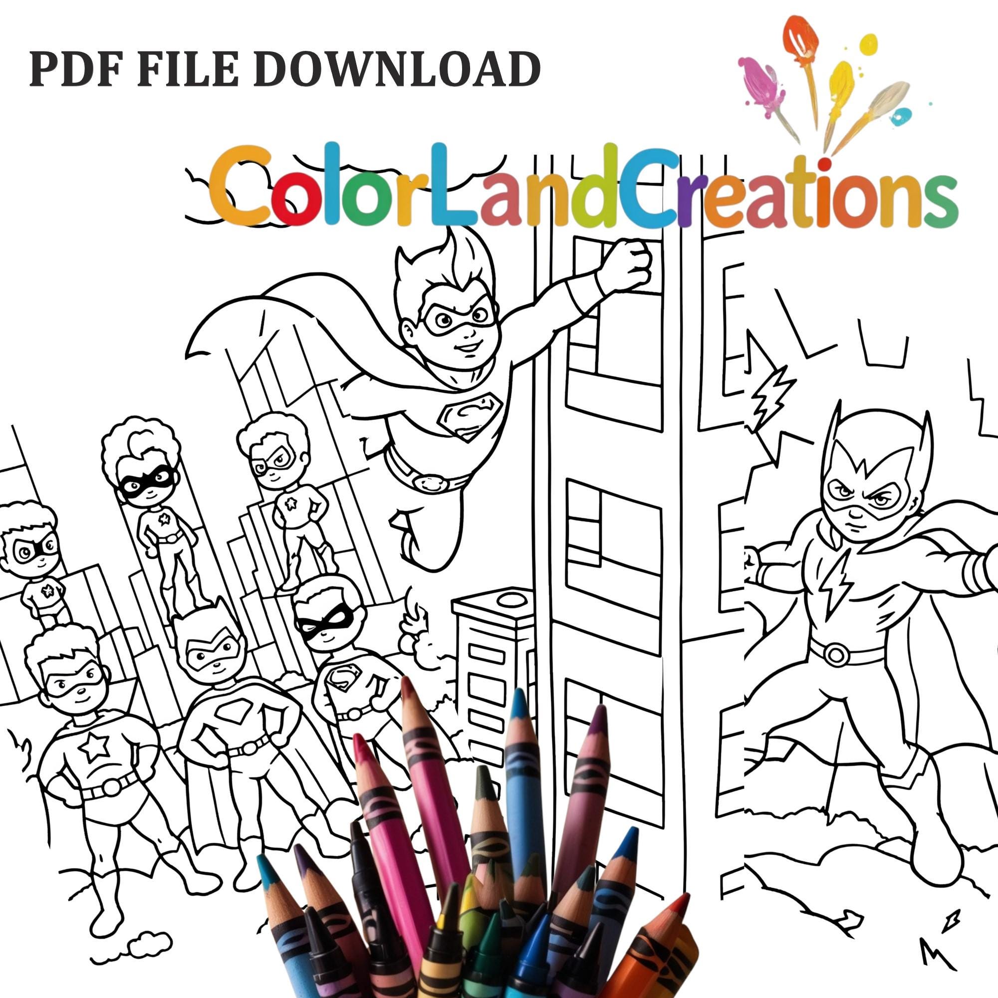 Superhero Action Coloring Book for Kids - 15 Printable Pages of Flying ...