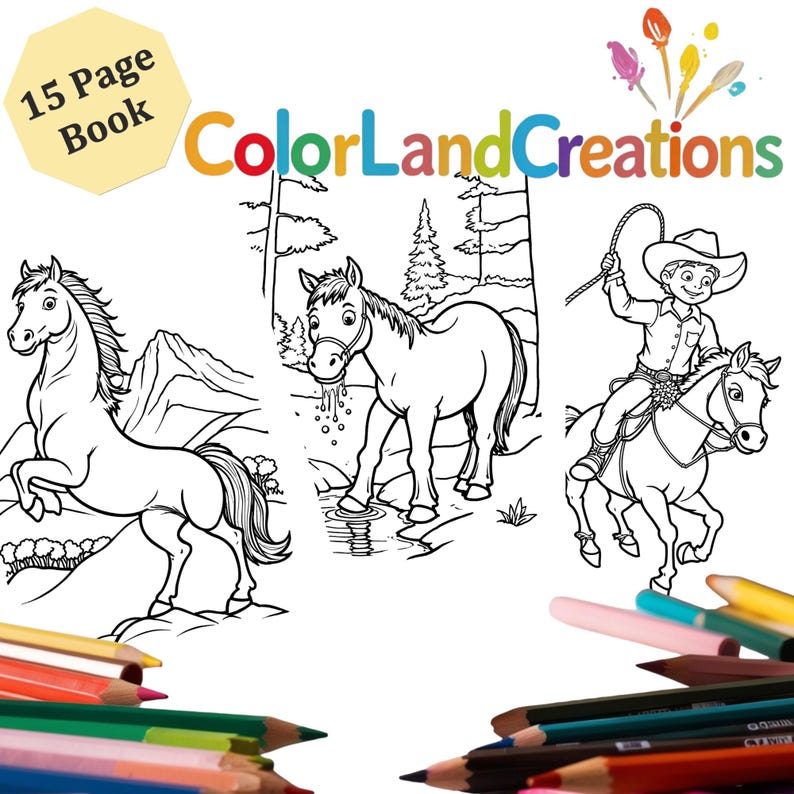 Cute Horses Coloring Book for Kids - 15 Printable Pages of Majestic ...