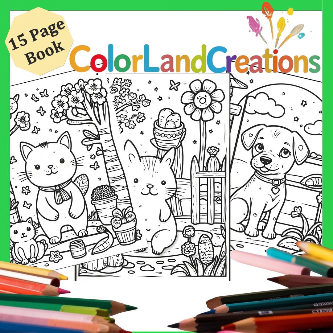 Cute Springtime Moments Coloring Book for Kids - 15 Printable Pages of ...