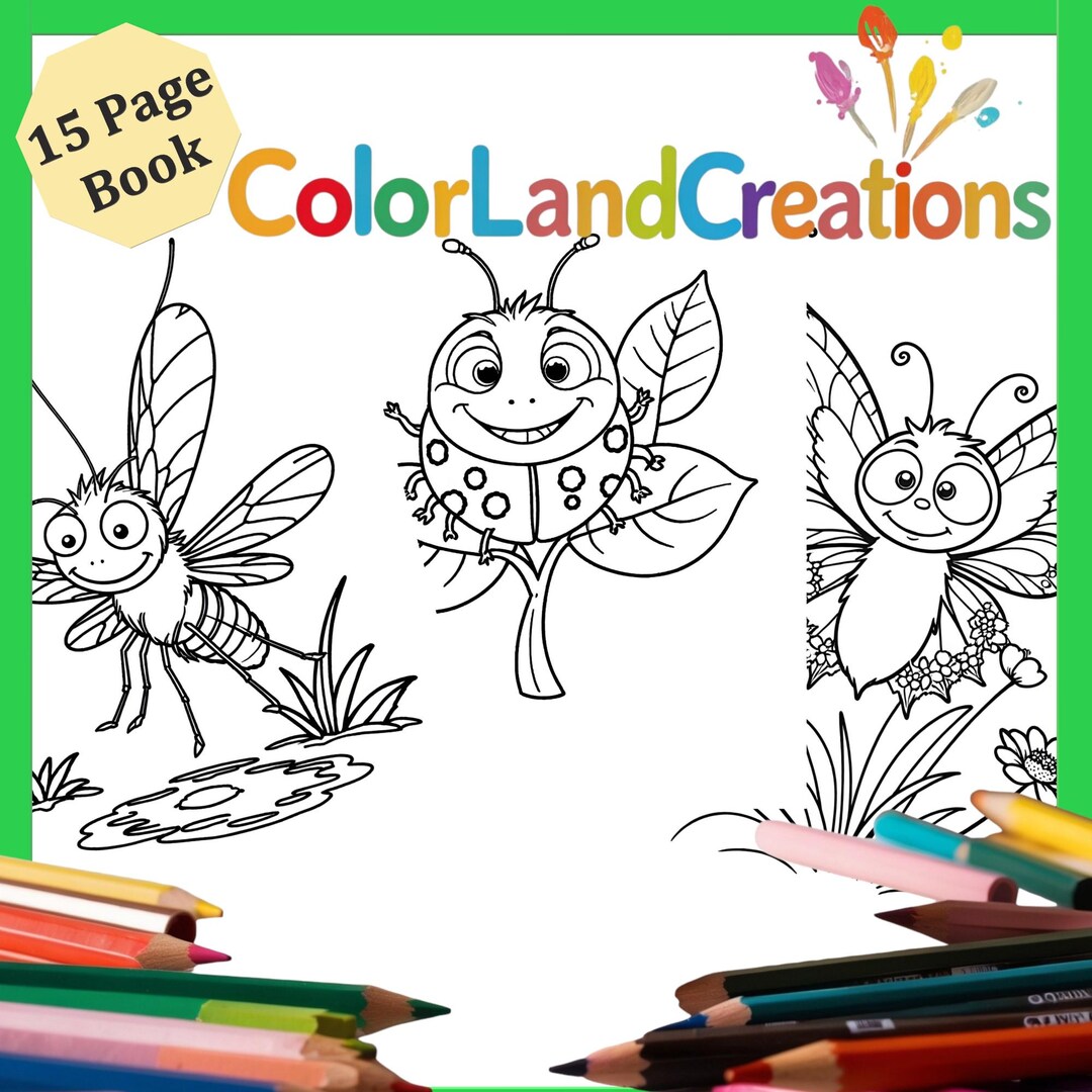 Happy Cute Insects and Bugs Coloring Book for Kids - 15 Printable Pages ...