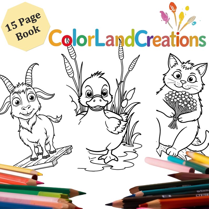 Cute and Cozy Farm Animals Coloring Book for Kids - 15 Printable Pages ...