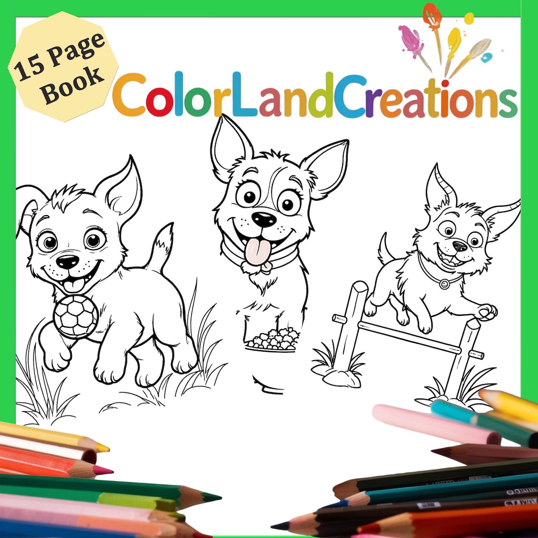 Cute Dogs Coloring Book for Kids – 15 Printable Pages (PDF Download) - Etsy