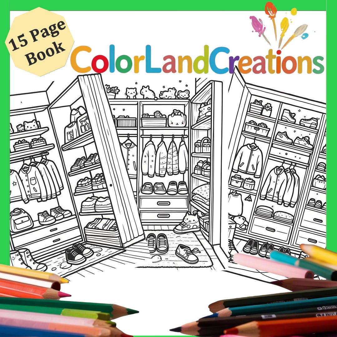 Cozy Wardrobes Coloring Book for Kids - 15 Printable Pages of Shelves ...