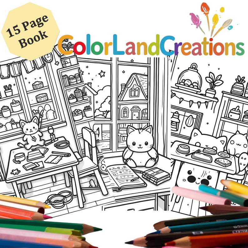 Cute Crafty Corners Coloring Book for Kids - 15 Printable Pages of Arts ...