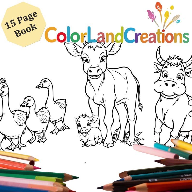 Cute and Cozy Farm Animals Coloring Book for Kids 15 Printable Pages of ...