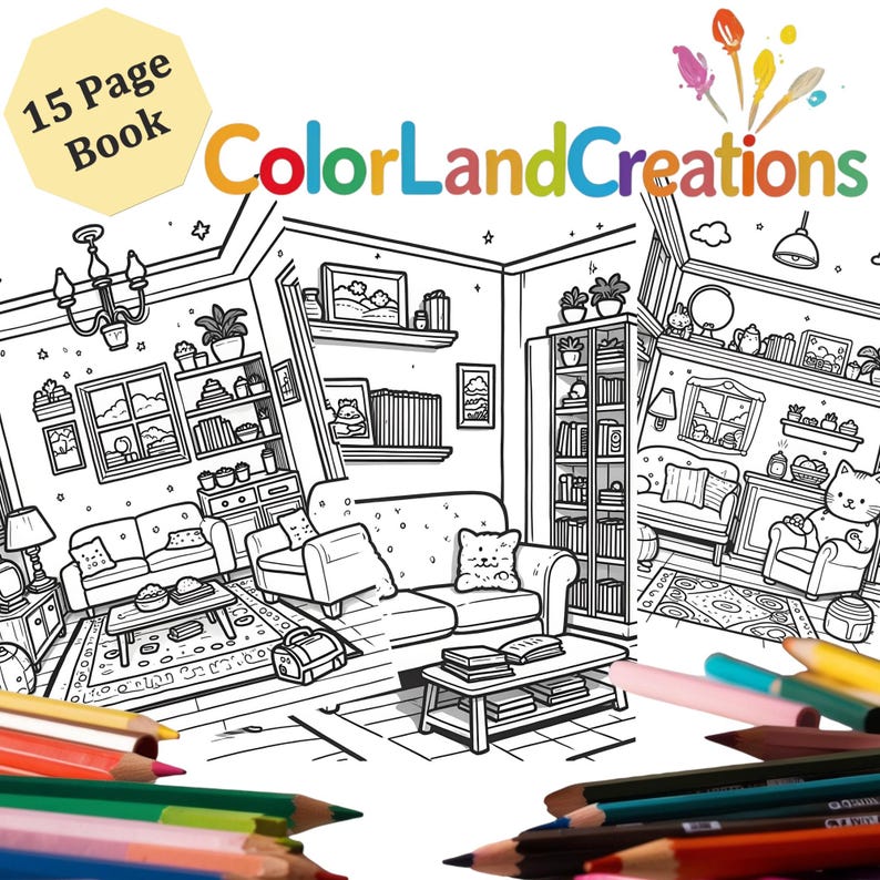 Cozy House Interior Coloring Book for Kids - 15 Printable Pages of ...