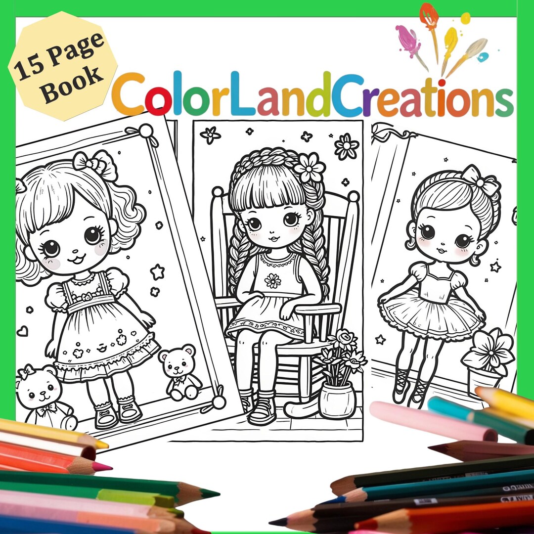 Cute Kawaii Dolls Coloring Book for Kids 15 Printable Pages of Adorable ...