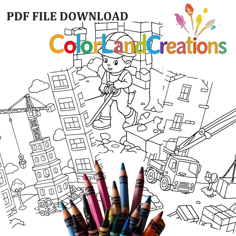 Construction Coloring Book: Trucks, Cranes, and Building Fun (PDF) - Etsy