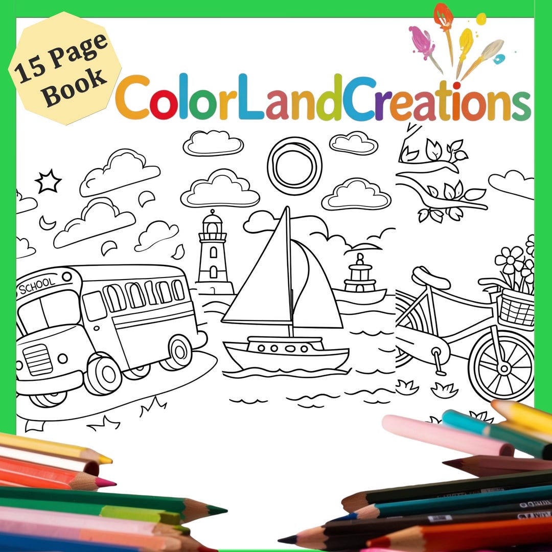 Transportation Fun Coloring Book for Kids - 15 Printable Pages of Cars ...