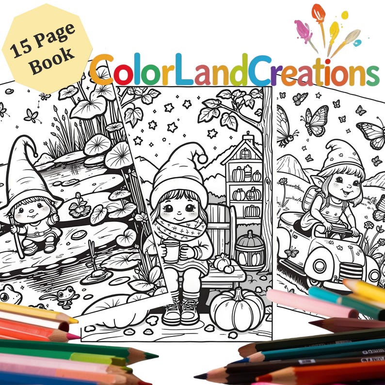Gnome Girl Adventures Coloring Book for Kids - 15 Printable Pages of ...