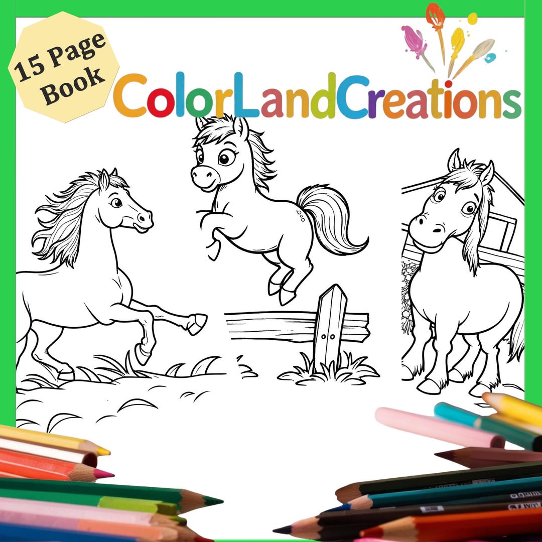 Cute Horses Coloring Book for Kids - 15 Printable Pages of Majestic ...