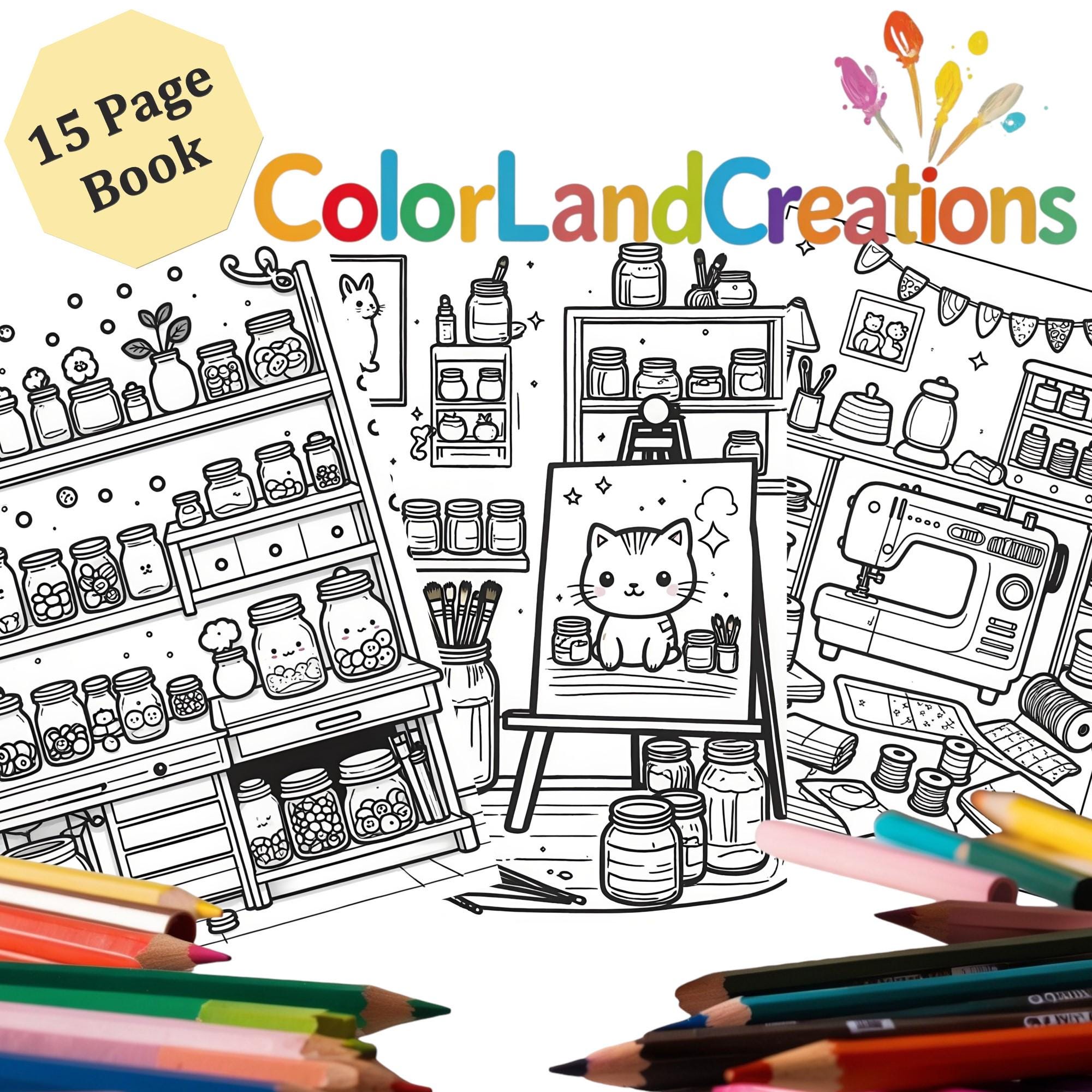Cute Crafty Corners Coloring Book for Kids - 15 Printable Pages of Arts ...