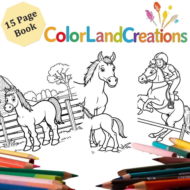 Cute Horses Coloring Book for Kids - 15 Printable Pages of Majestic ...
