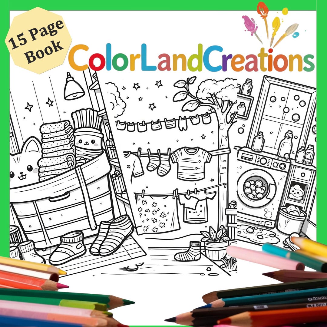 Cute Laundry Rooms Coloring Book for Kids - 15 Printable Pages of ...