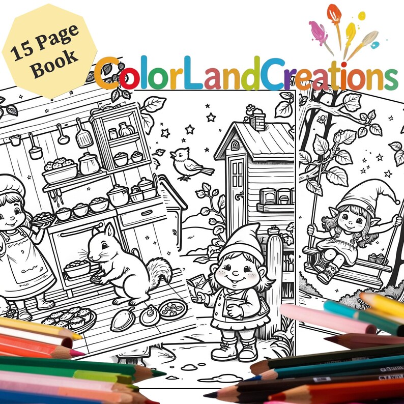 Gnome Girl Adventures Coloring Book for Kids - 15 Printable Pages of ...