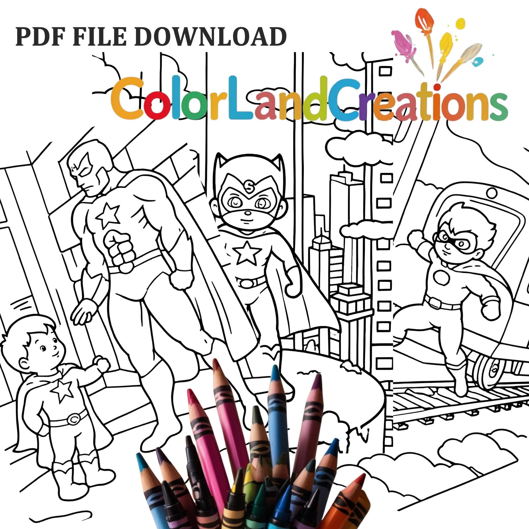 Superhero Action Coloring Book for Kids - 15 Printable Pages of Flying ...