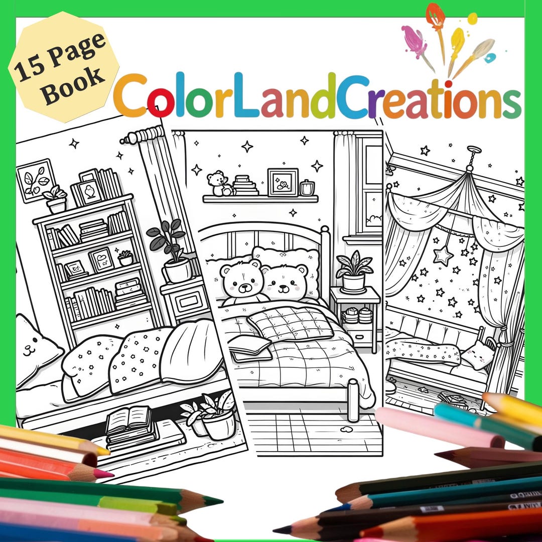Cozy and Cute Bedroom Coloring Book for Kids - 15 Printable Pages of ...